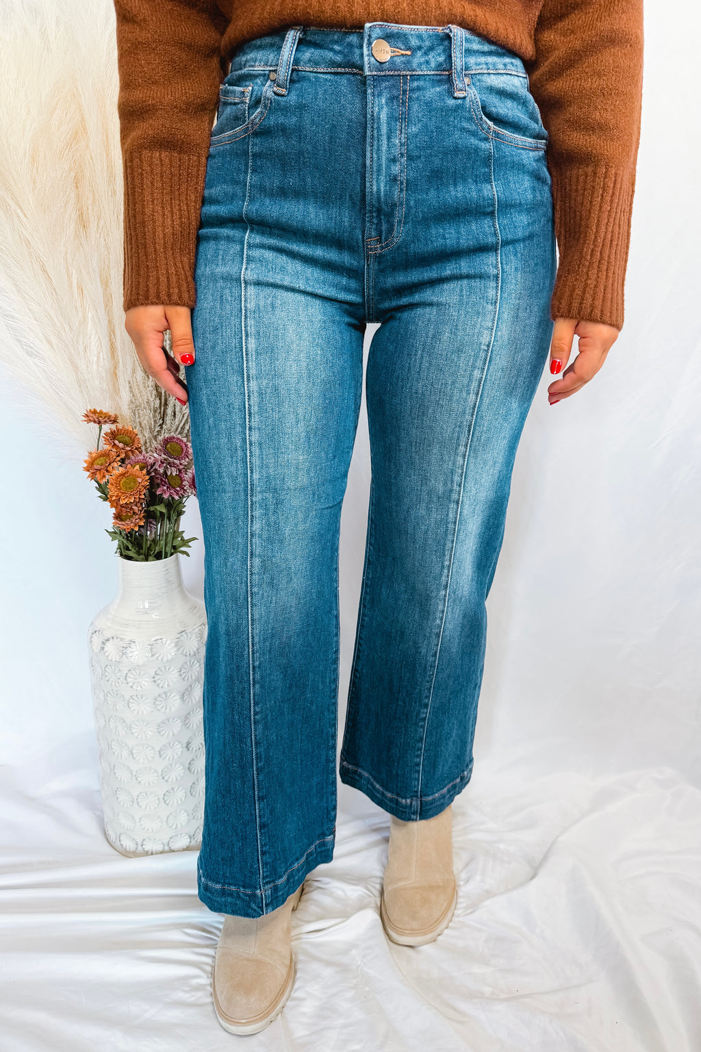 Sophie High Rise Wide Leg Risen Jeans - Dark – Shop Lola Mae